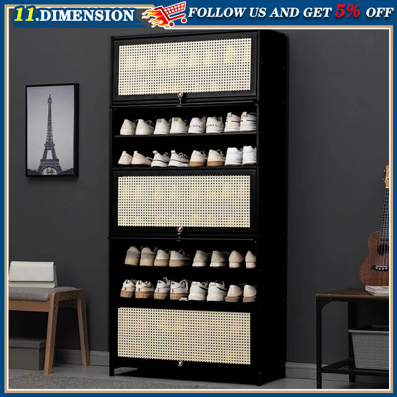 Black Shoe Cabinet Tall Shoe Rack with Breathable Flip Door Large ...