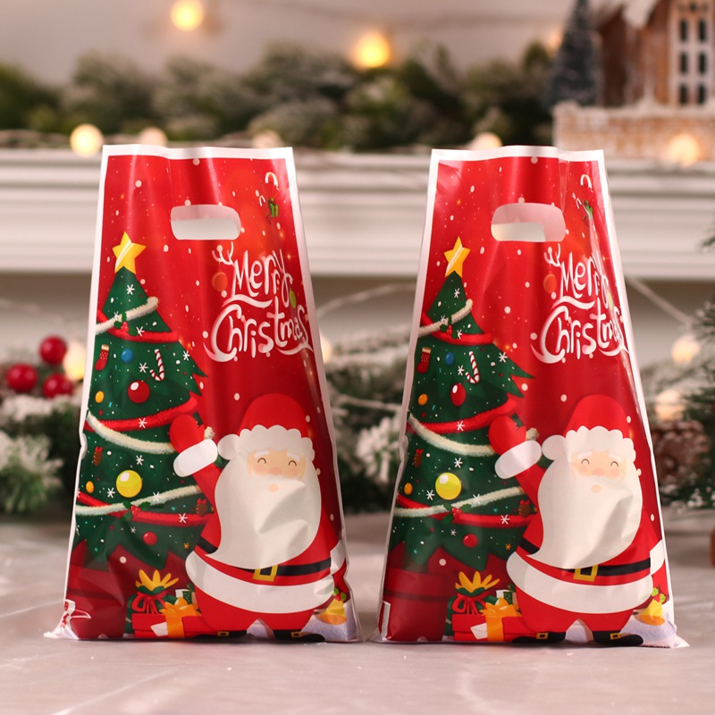 10pcs Cartoon Santa Claus Loot Bags With Handle Merry Christmas Plastic ...