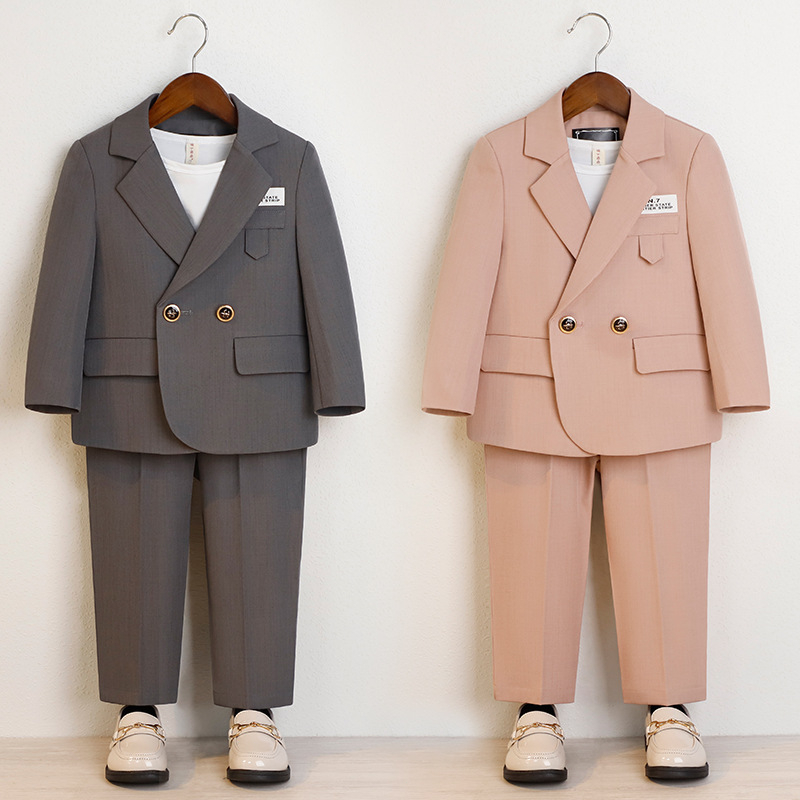 3Pcs Boys Kids Formal Suit Coat Pants Necklace Blazer Coat Tuxedo Set ...