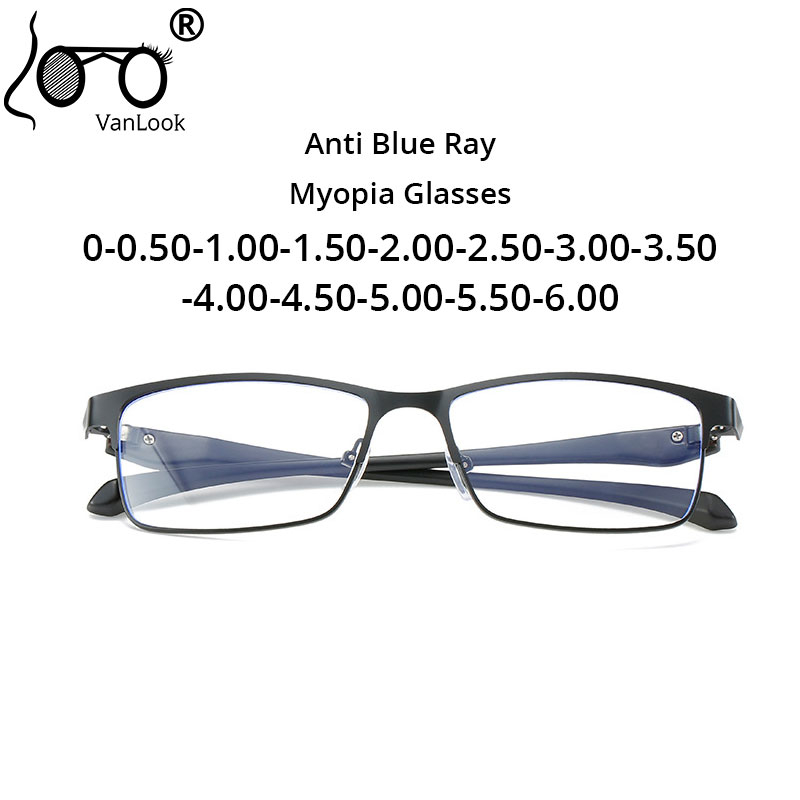 Mens Myopia Anti Blue Light Glasses Men Business Style Stainless Steel ...