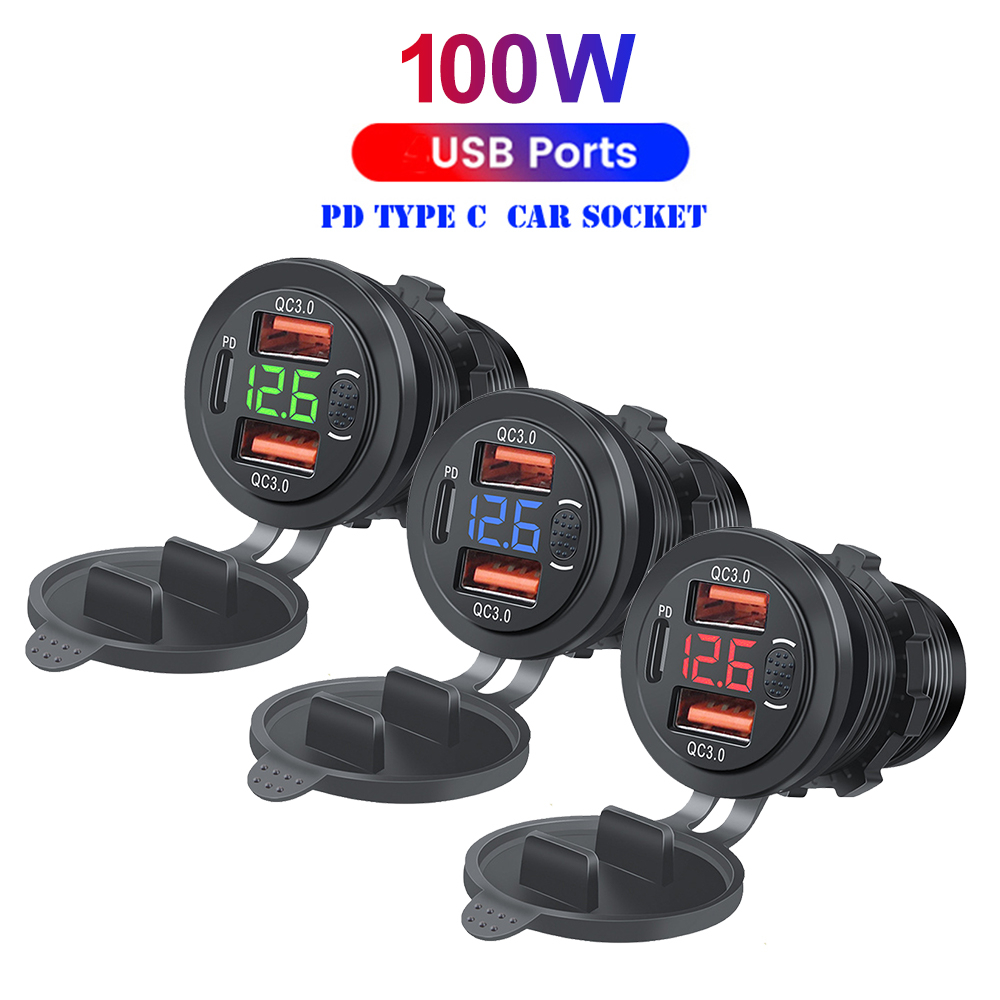 Three Port 12V/24V USB Charger Socket Dual 18W Quick Charge 3.0& 20W PD ...