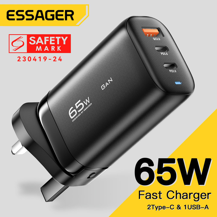 Essager 65W UK Plug GaN Charger Quick Charge QC 3.0 PD3.0 Type C Fast Charger For Samsung Huawei ...