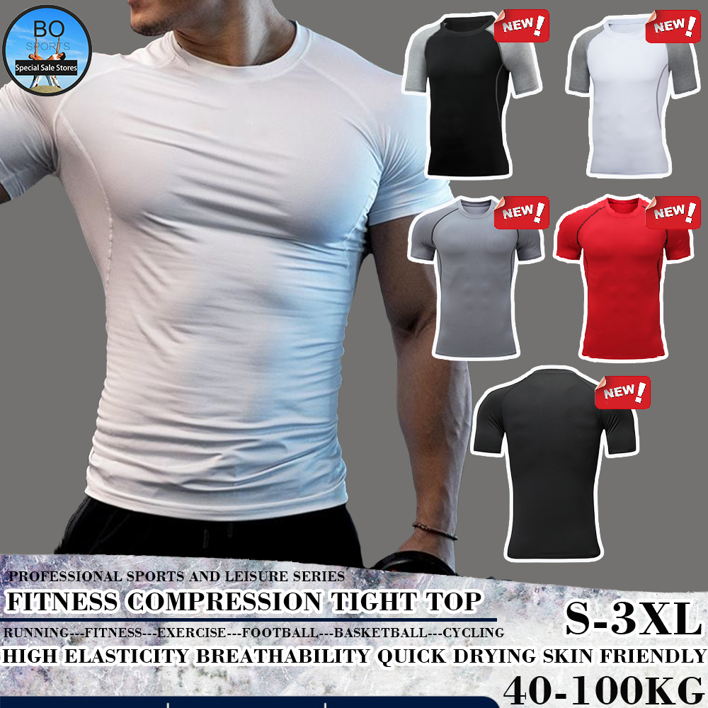 BOSPORT Men`s Compression T-Shirts Short Sleeve Top Sport Running ...