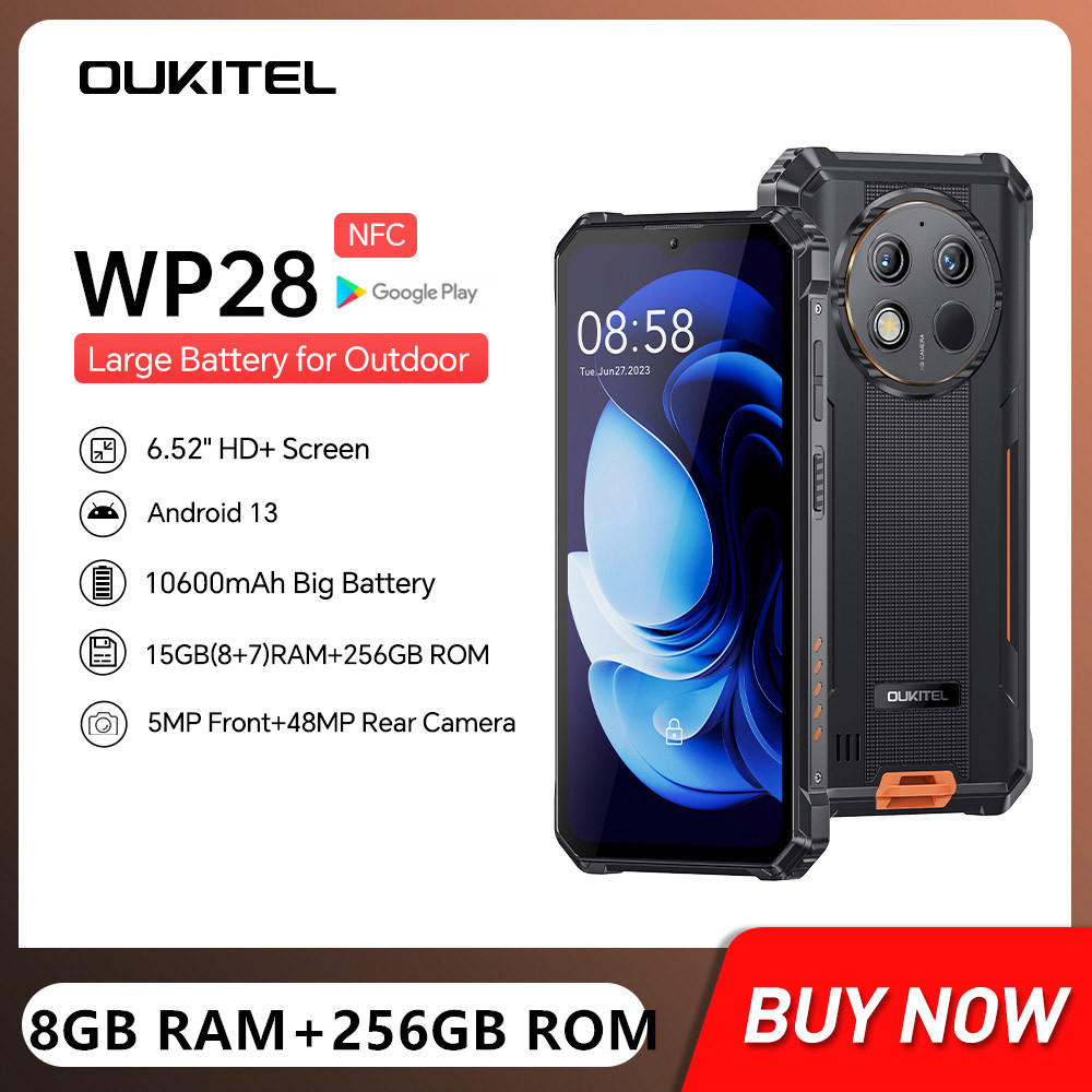 Oukitel WP28 Rugged Smartphone 6.52‘' HD+ 10600mAh 8GB+256GB Android13 Mobile Phone 48MP Camera ...