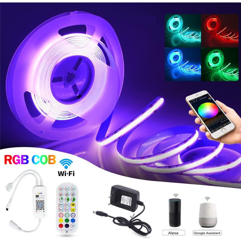 10m 5m WiFi Dimmable RGB COB LED Strip Light Kit Flexible & Cuttable ...