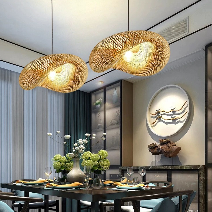 Japanese Bamboo Chandelier Ceiling Light Led Rattan Pendant Light ...
