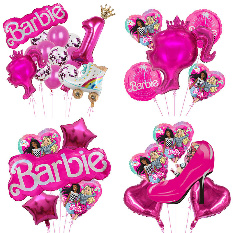 Pink Barbie Crown Heart Star Foil Balloons Rose Red Sequin Latex ...