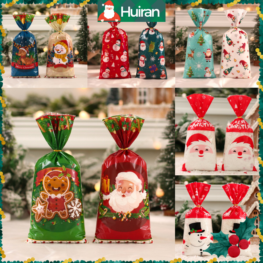 25/50/100pcs Santa Claus Snowman Christmas Loot Bags With Gold Tie ...