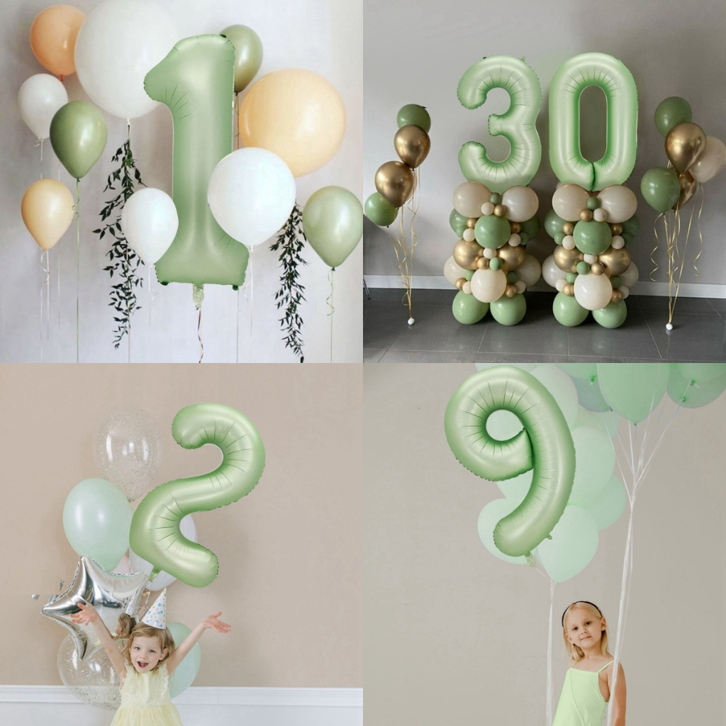 40'' Cream Olive Green Number Balloons 0-9 Large Digital Foil Helium ...