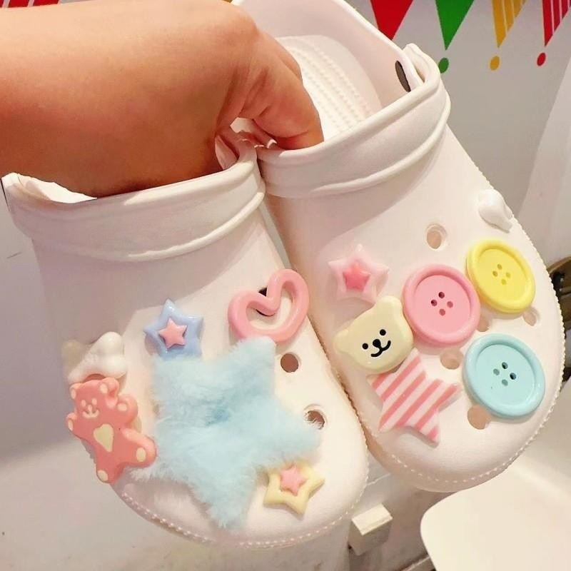 13pcs/set Croc Charm Cute Button Five Point Star Little Bear Hole Shoe ...