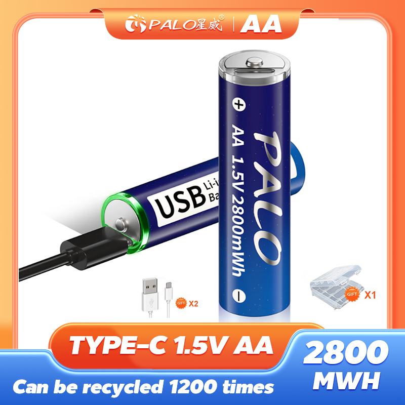 PALO Rechargeable Battery 1.5V AA 2800mWh USB Charging Lithium Bateria with Type C USB | Shopee ...