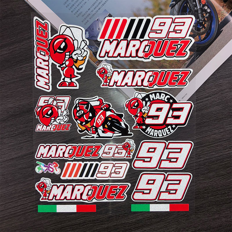Reflective Decal 93 Marc Marquez Stickers set sheet of 13 stickers ...