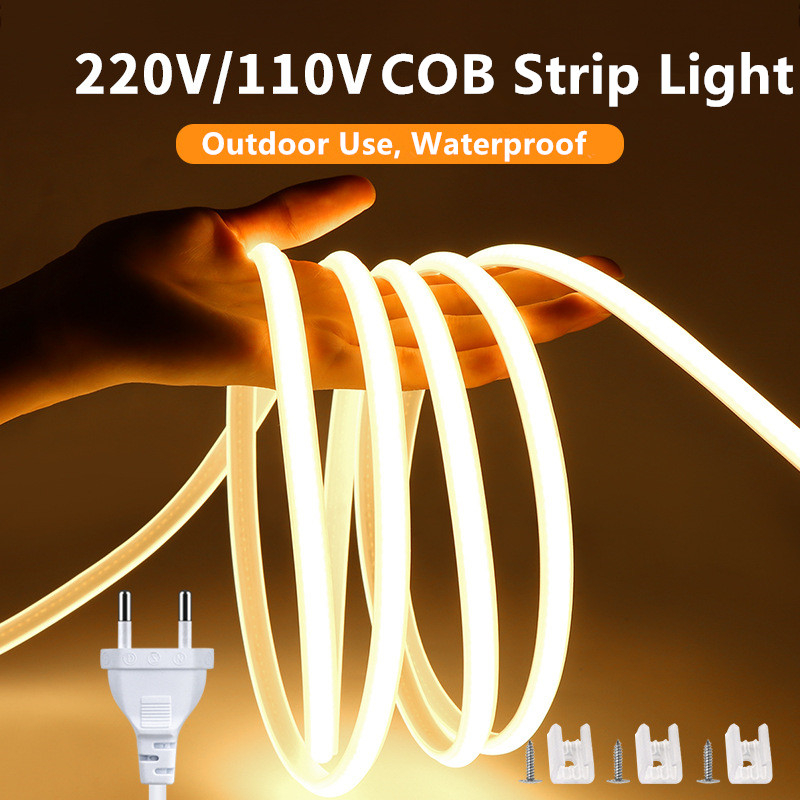 LED Strip Light 220V with Plug Flexible Silicon Cover for COB LED ...