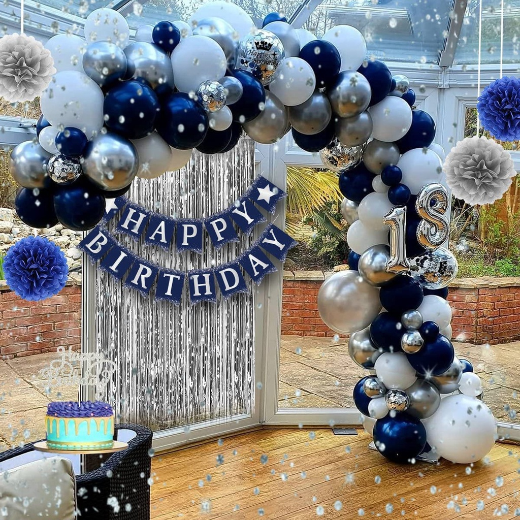 Birthday Decorations Men, Navy Blue Silver White Balloon Kit, Confetti Helium Latex Balloons ...