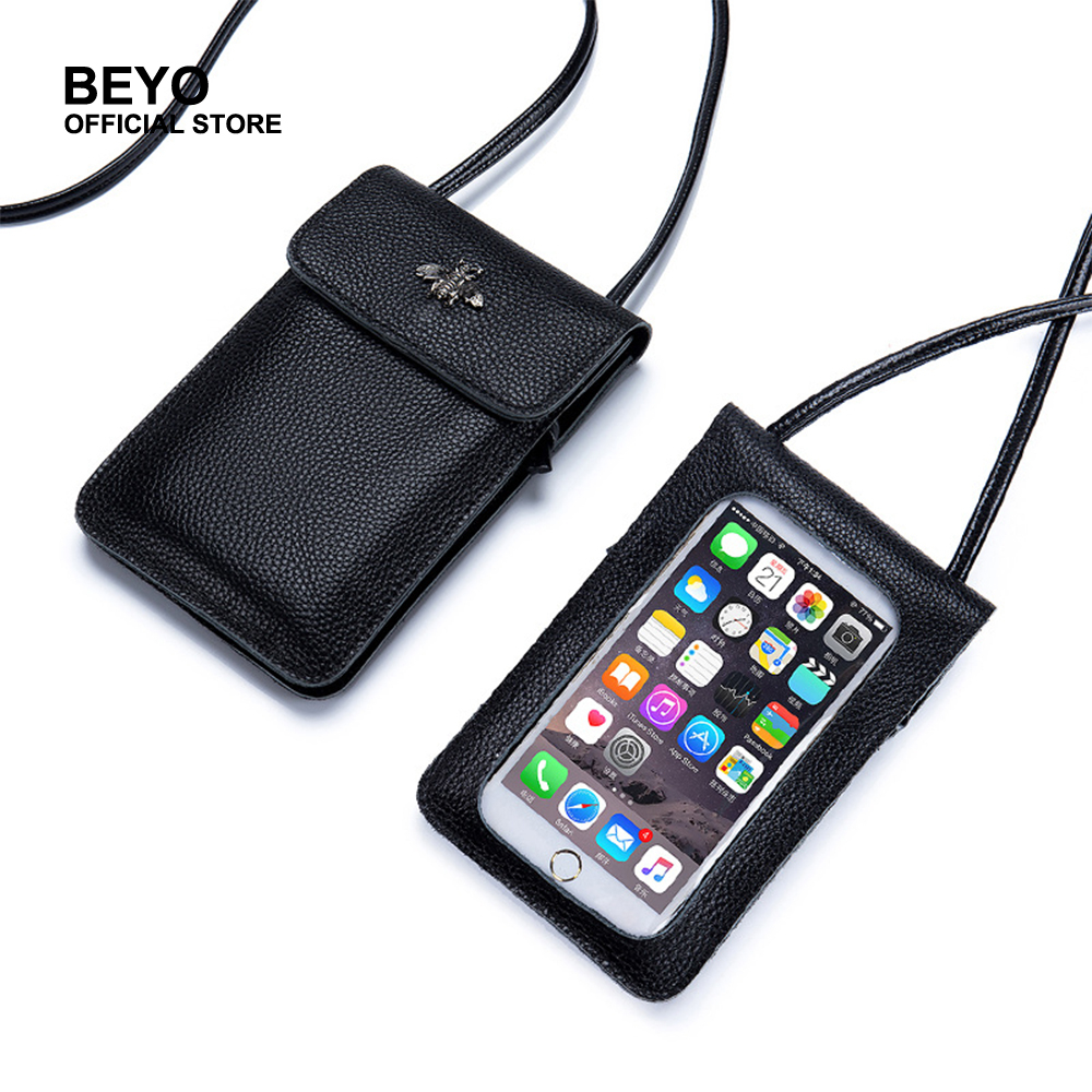 Genuine Leather Mini Sling Handphone Bag with Touchscreen Pocket (fit ...