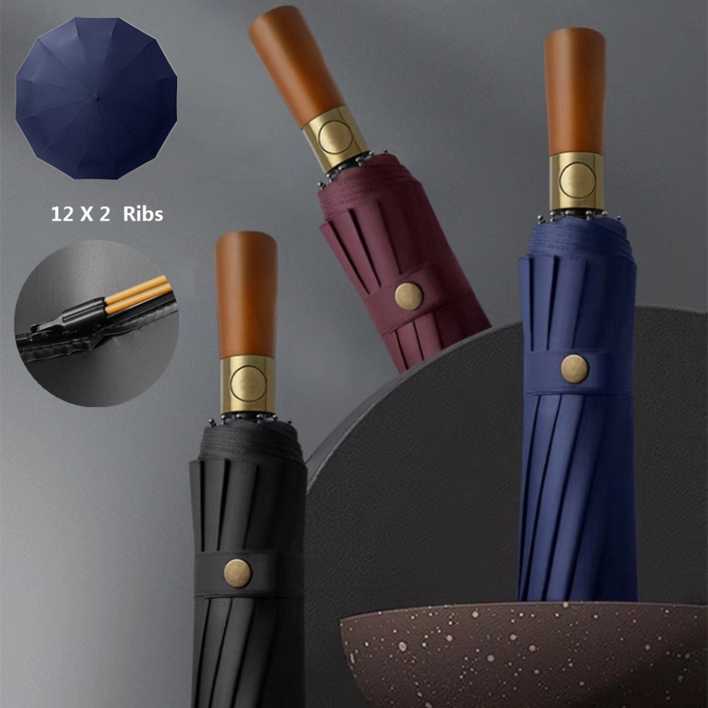 [Singapore Ready Stock] 12 Ribs Automatic Storm-resistant Large Anti ...
