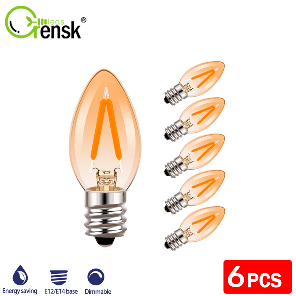 6 Packs E12 E14 LED Edison Bulb 1W C7 Mini Candle Light Bulbs Retro ...