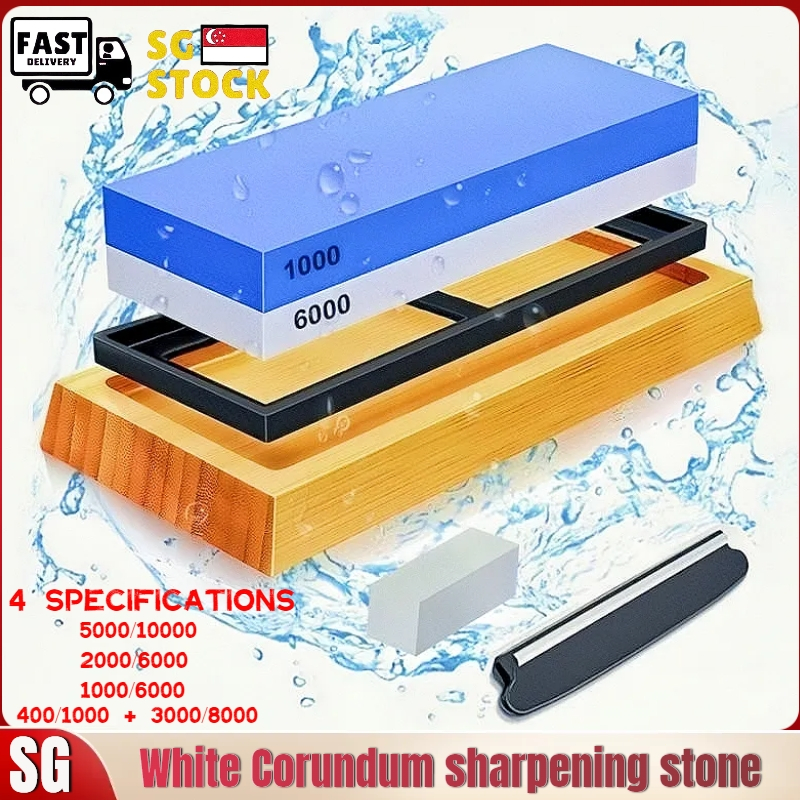 [SG Seller] Premium Double-sided Whetstone Sharpening Stone of White Corundum with Anti-Slip Mat ...