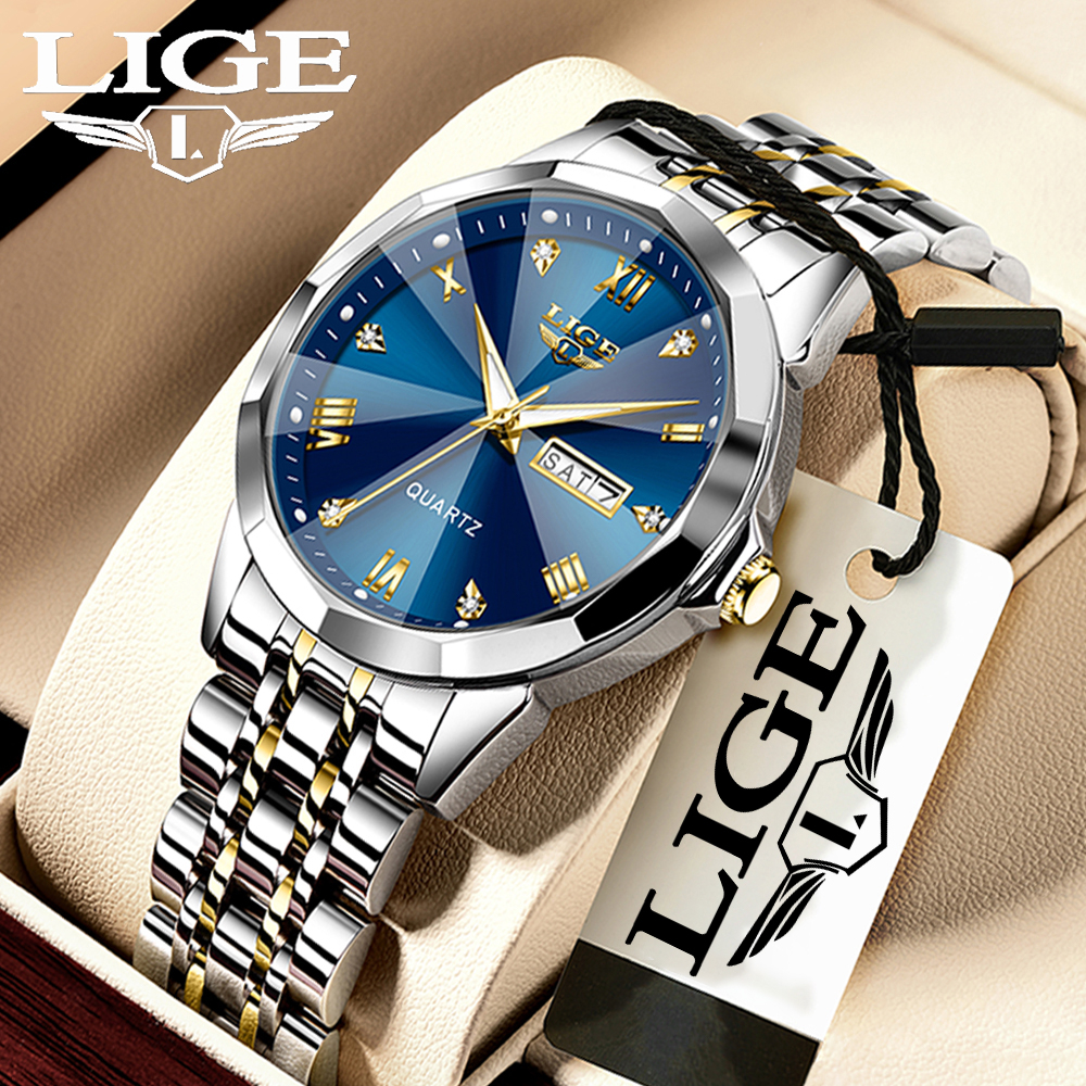LIGE Original Watch Men Stainless Steel Quartz Watches Waterproof ...