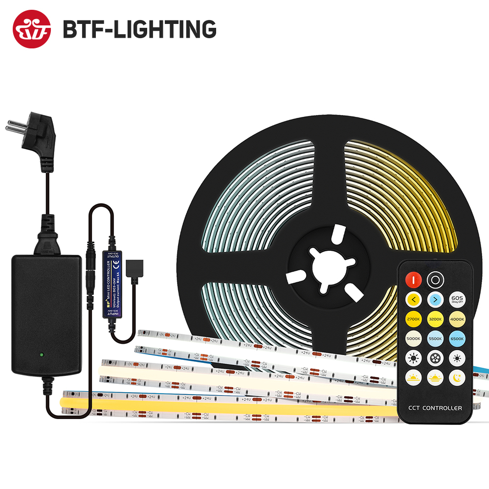 BTF-LIGHTING FCOB 640 LEDs/M CCT LED Light Strip Full Set RF17 Keys DC ...