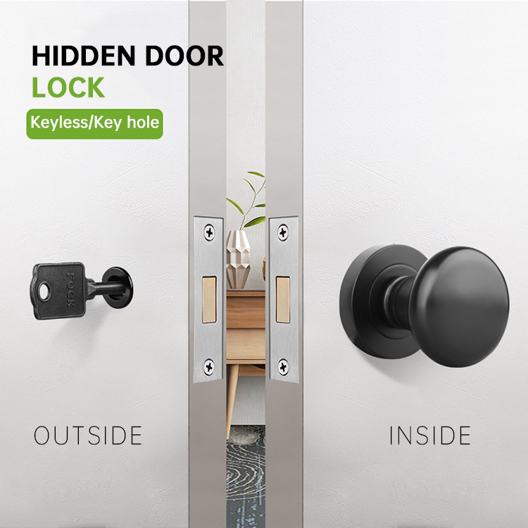 NAIERDI Privacy Door Lever Set Black Zinc Alloy Hidden Door Lock ...