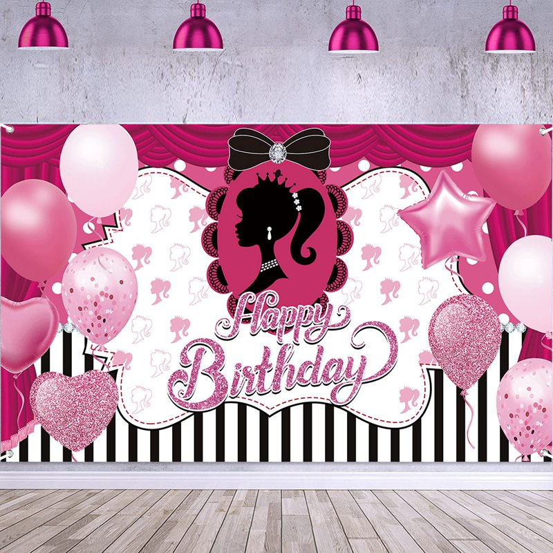 150x100CM Pink Theme Birthday Party Backdrop Barbie Decoration For ...