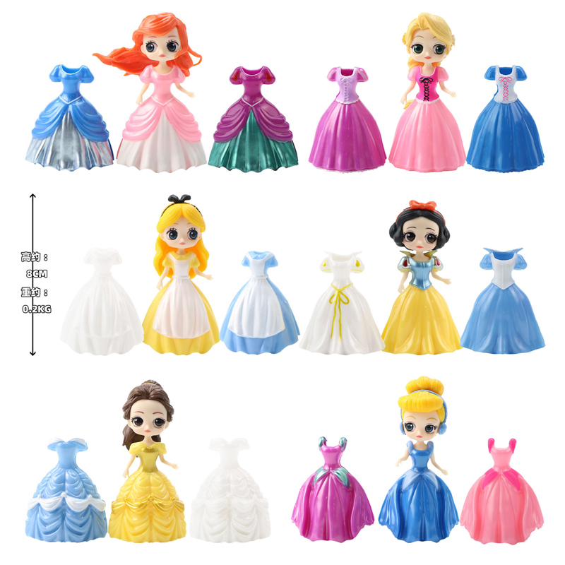 18Pcs/Set 8cm Disney Princess Change Clothes Snow White Anna Elsa Ariel ...