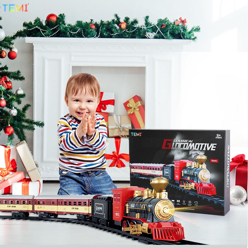 TEMI Electric Christmas Train Toy Set Car Railway Tracks Steam ...