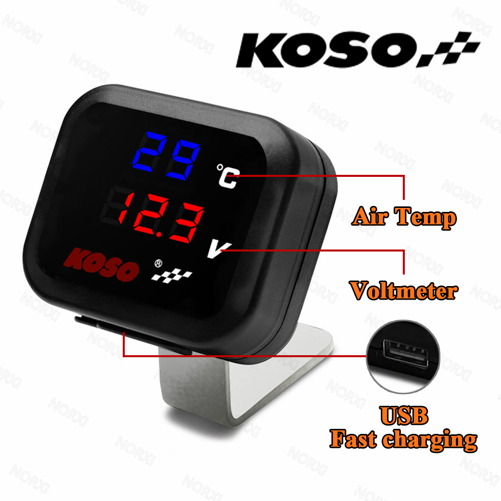 KOSO Motorcycle Voltmeter 3 IN 1 with Quick charging USB port ...