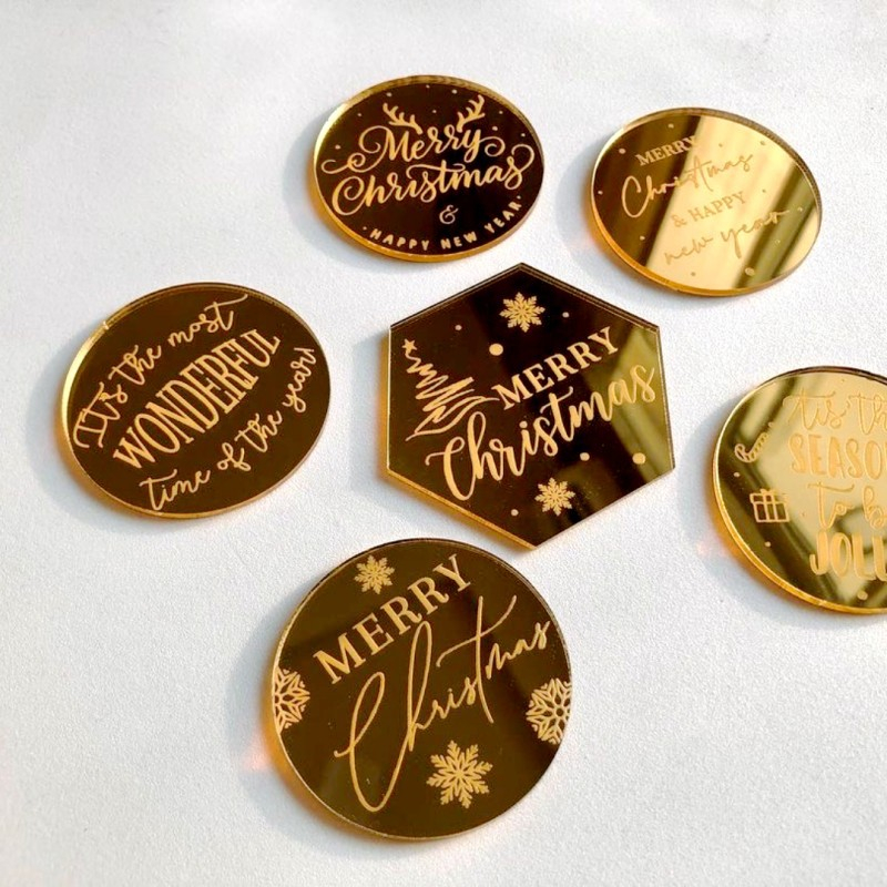 12 Pieces Merry Christmas Cupcake Toppers, Acrylic Round Mirror ...