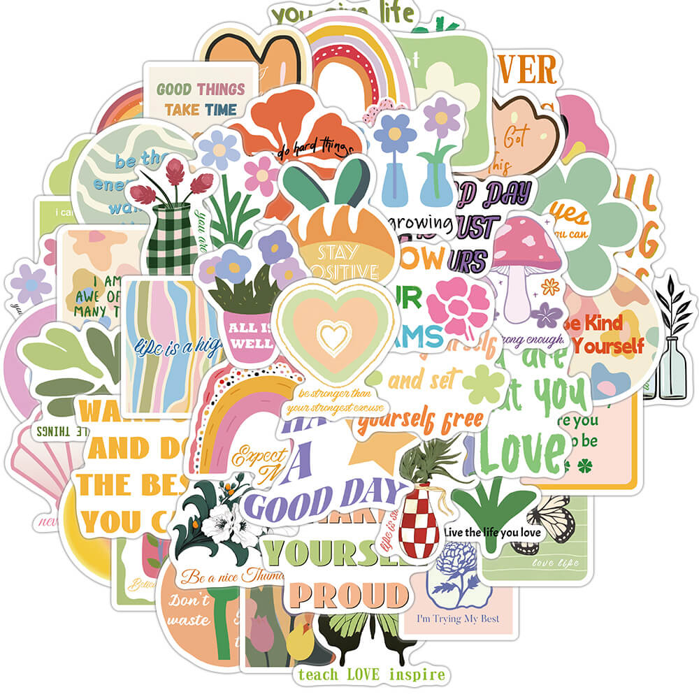 [Large Stickers]50pcs Inspirational Quote Stickers Danish Pink ...