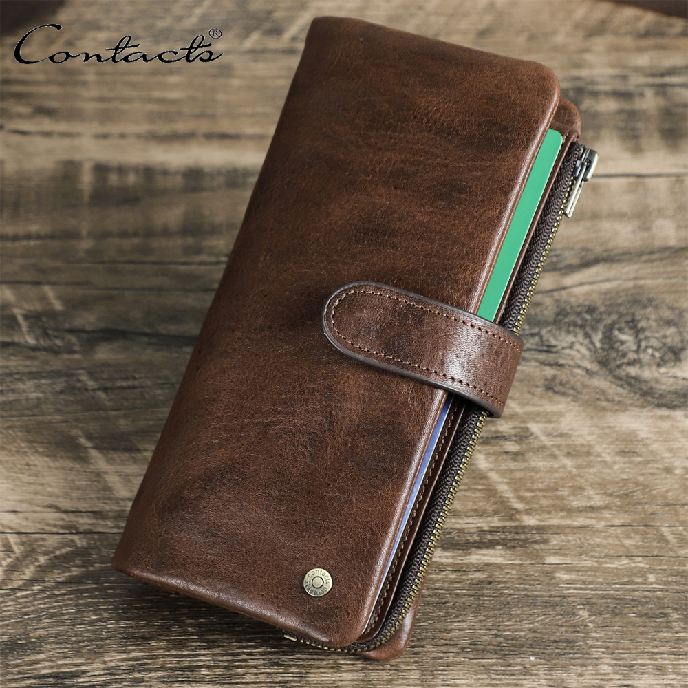 CONTACT'S Genuine Leather Men's Long Wallet With Phone Bag Zipper Coin ...