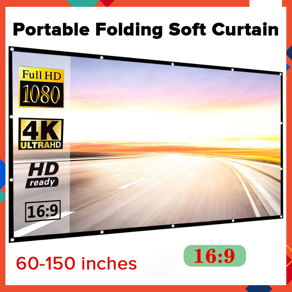 60-150 Inches 16:9 Projector Screen HD Home Folding Portable Simple ...