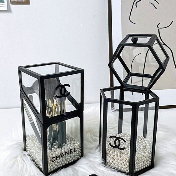 Glass makeup brush storage box Dust proof storage bucket Storage box ...