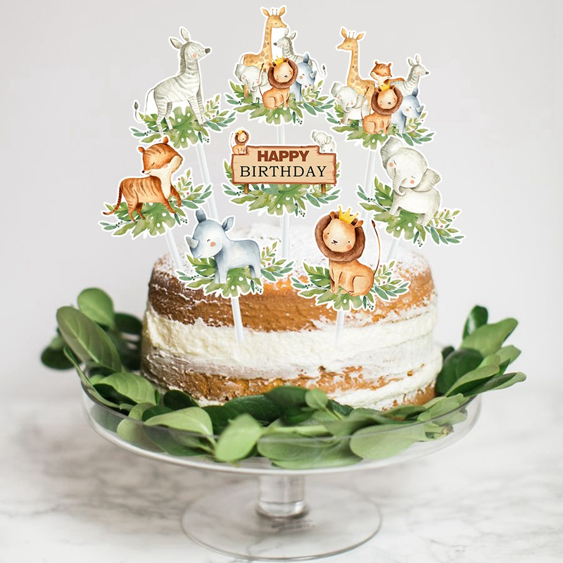 16pcs Jungle Safari Cake Topper Animal Party Decorations Cartoon Wild ...