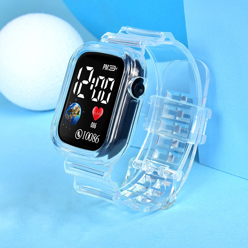 Men Women LED Digital Watch Students Transparent Plastic Band Sports ...