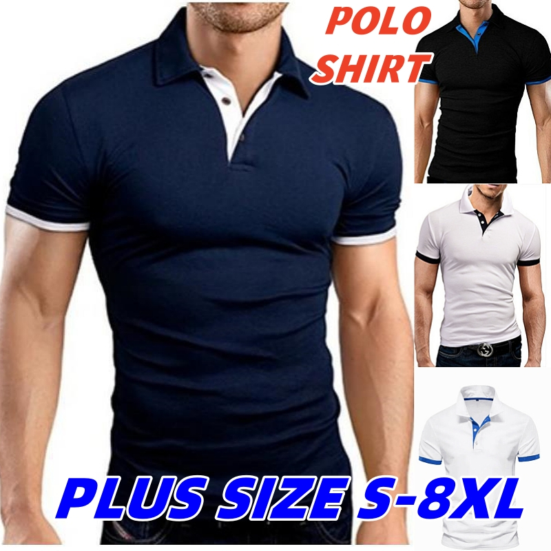 Plus Size S-8XL Men's Baju Polo Short Sleeve Shirt Plain Casual Golf Man Slim Fit Polo T Shirt ...