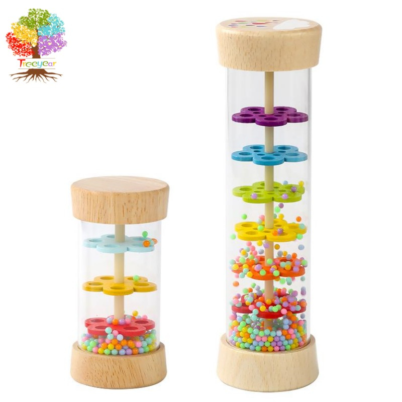 Wooden baby Montessori sensory toy Rainstick Rainbow Rainmaker Toy ...