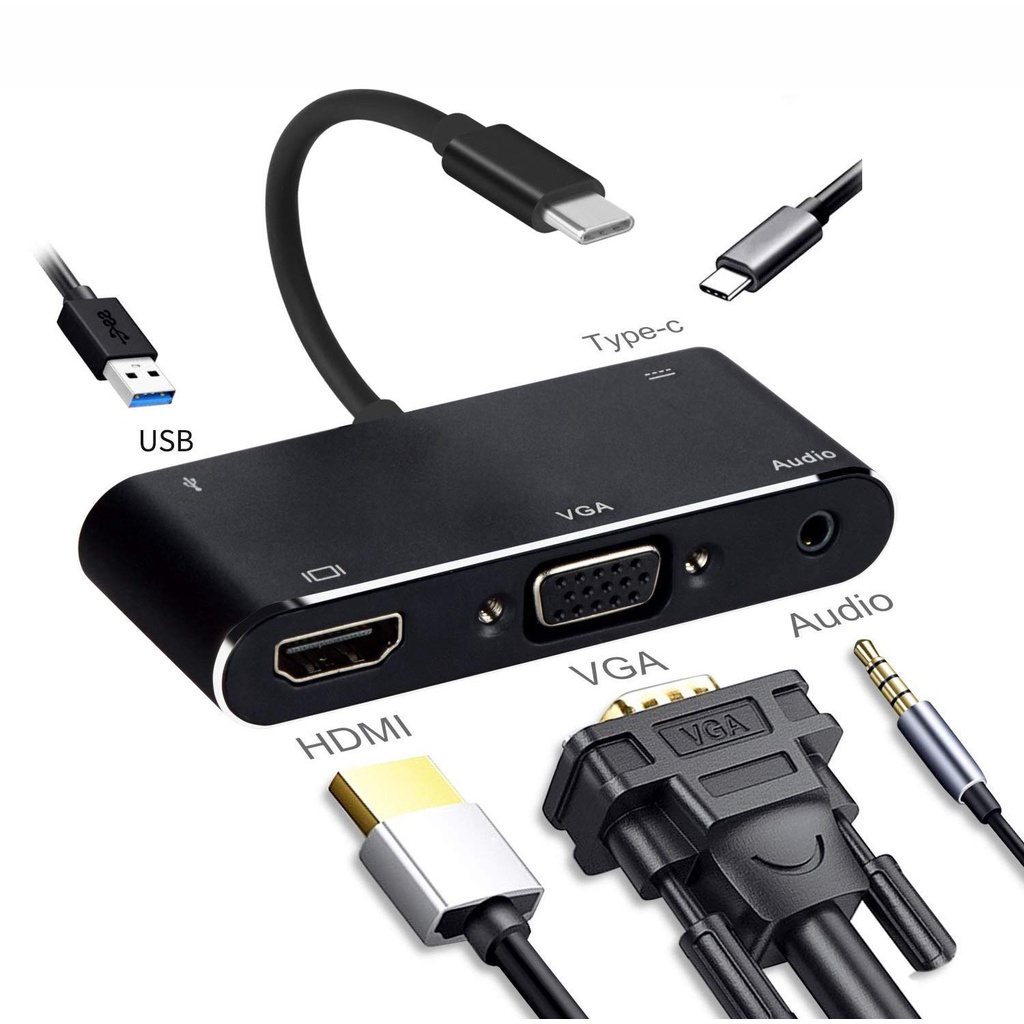 5in1 Usb C to HDMI VGA 3.5mm Audio USB3.0 HUB with PD Charging Type-C ...