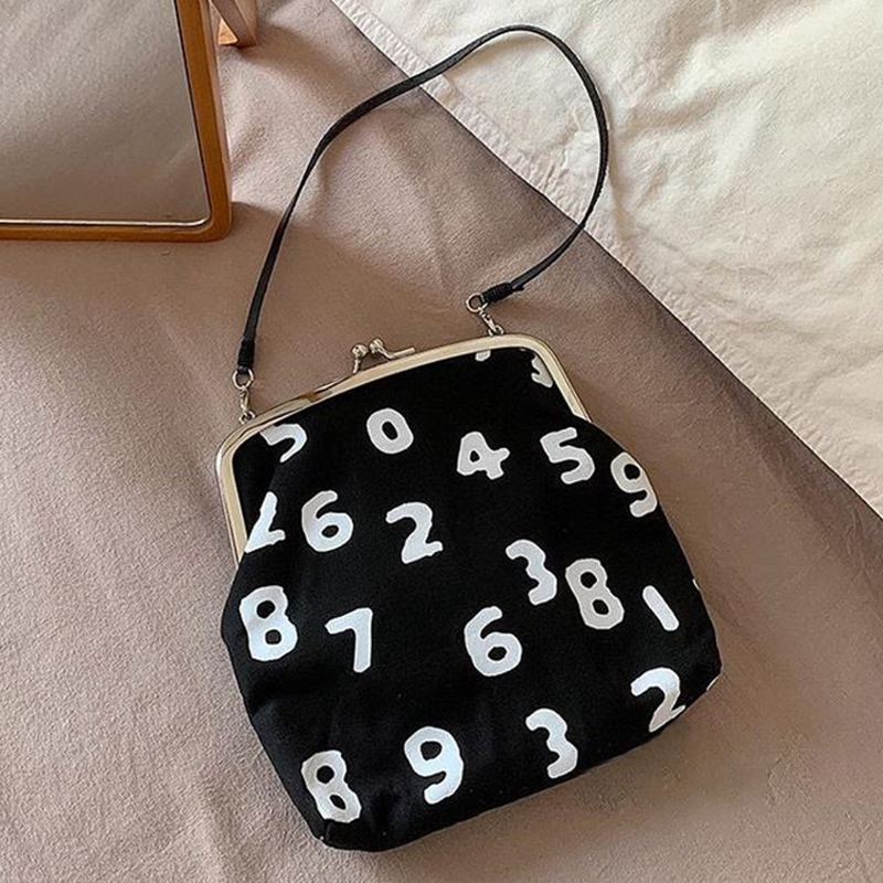 Japan sou sou sou New Style Digital Mouth Gold Bag Canvas Hand-Carrying ...