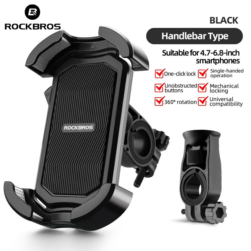 ROCKBROS 360 ° Rotation Phone Holder Black Fast locking Tight Electric Bike Motorcycle Bicycle ...