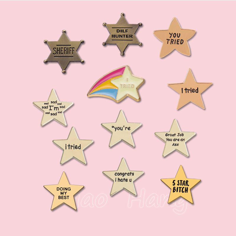 Cartoon Gold Five-pointed Star Enamel Pins Brooches Medal Stars Brooch ...