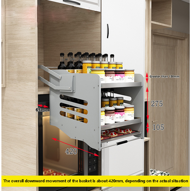 Stainless Steel Pull-down Kitchen Cabinet Seasoning Basket Hydraulic ...
