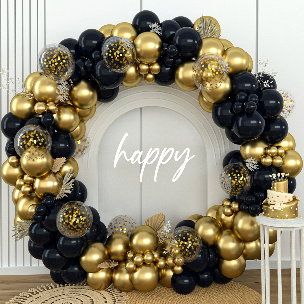 152pcs Classic Black Gold Balloon Garland Arch Kit Birthday Decoration ...