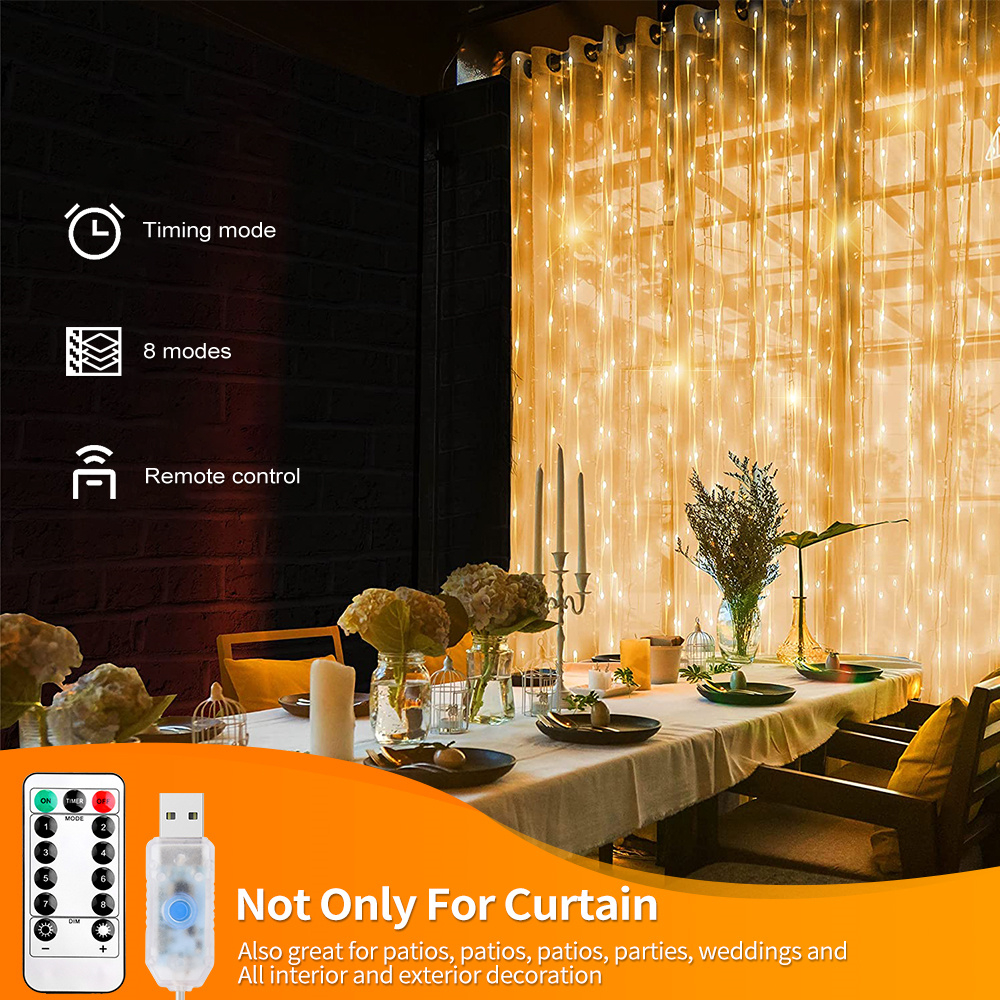 LED Silver Copper Wire Curtain Light with Remote Control - 8 Modes ...