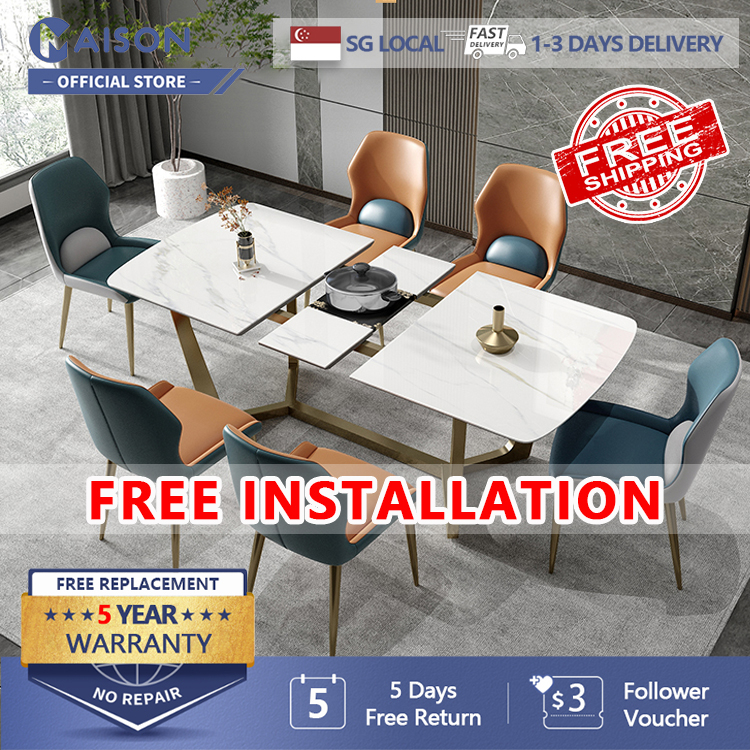 KT-zone HDB Sintered Stone Dining Table Extendable Nordic Dining Table ...