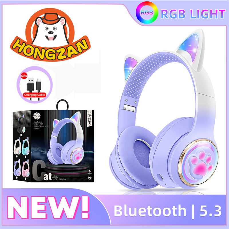 RGB Cat Ear Wireless Headphones for PC Cute 3D Space Capsule Cat ...