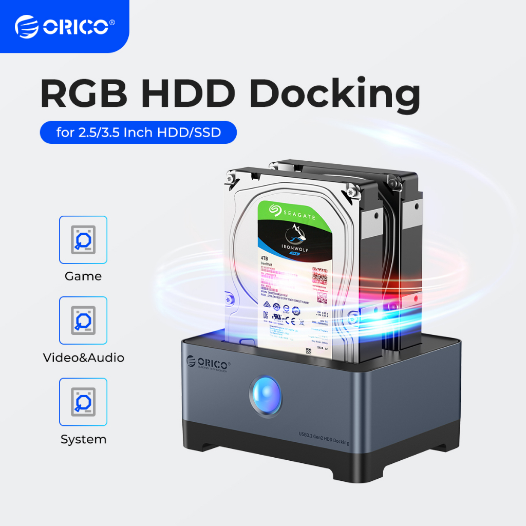 ORICO RGB HDD Docking Station Type-C Aluminum 2.5/3.5 Inch HDD Case RGB ...