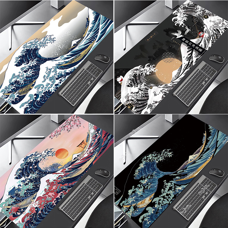 Great Wave Off Kanagawa XXL Mouse Pad Black Abstract Large Gamer Mat ...