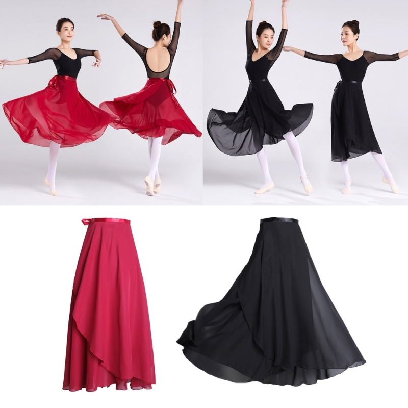 RUNNY Women Chiffon Wrap Dance Skirt Girls Long Dance Skirt Classic ...
